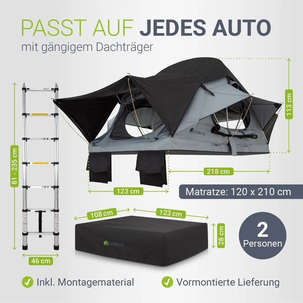 Juskys Autostan Lago pro 2–3 osoby Barva: černá / šedá, Velikost: 140 × 240 cm