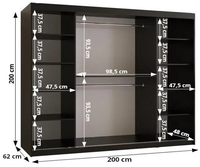 Šatní skříň Ramiro 1 | 200 cm | černá