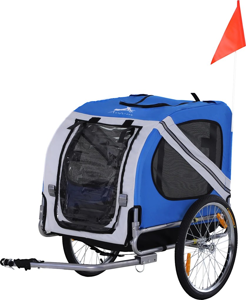 PawHut Kolečkové vozíky pro domácí mazlíčky s 8 reflektory, vlajka a tažné zařízení, ocelový rám, polyester voděodolný, max. 30 kg, 130L x 73W x 90H …