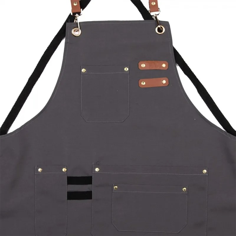 Antracitová kuchyňská / baristická zástěra s koženkovými prvky Midtown Barista – 75x66 cm