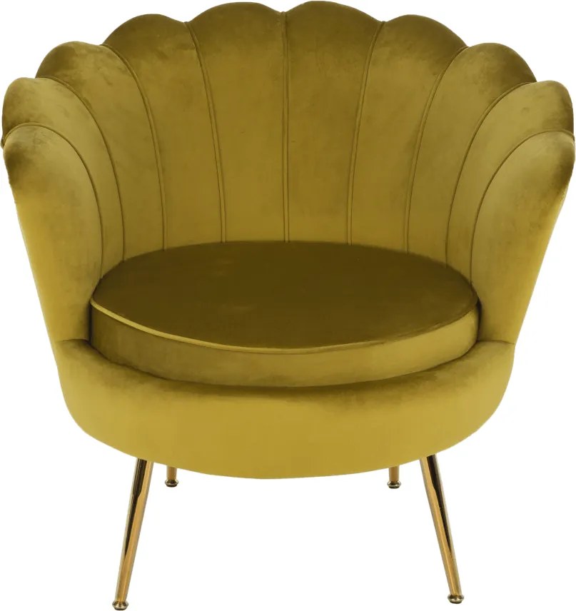 Křeslo ve stylu Art-deco, hořčicová Velvet látka/gold chrom-zlatý, NOBLIN