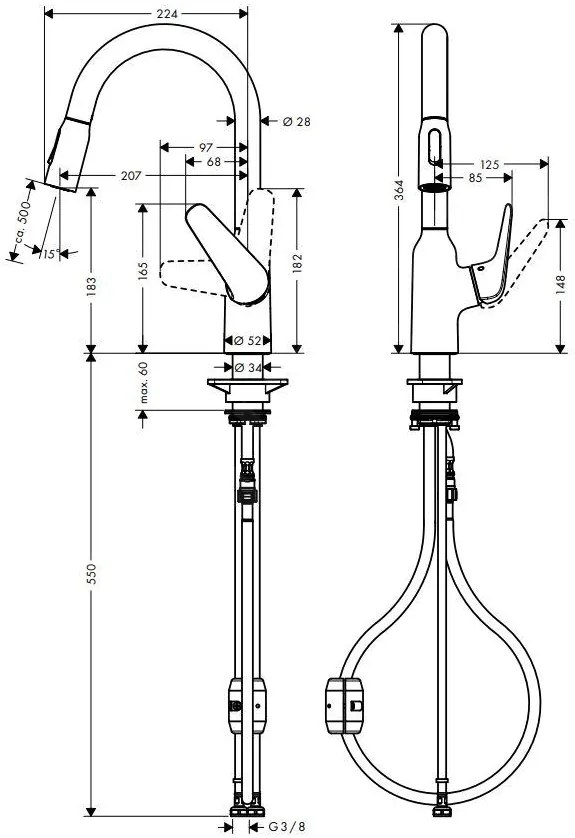 Hansgrohe Focus M42, dřezová baterie M429-H180 ECO, s výsuvnou sprškou, chromová, 71862000