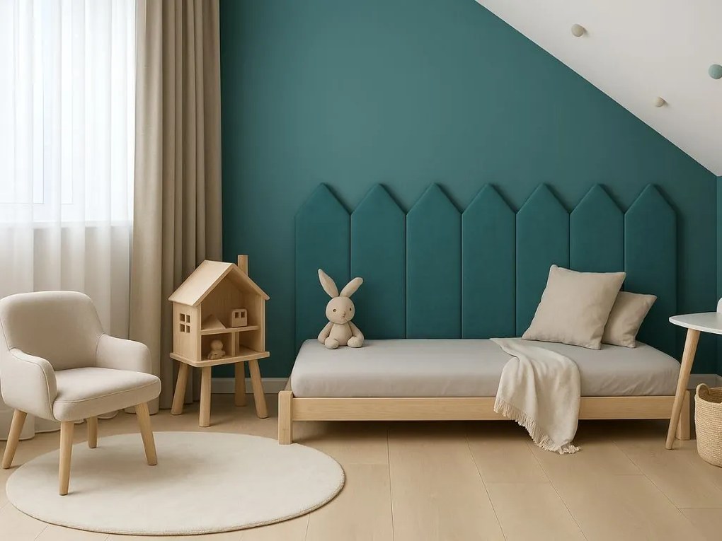 Čalouněný panel na zeď VELVET ve tvaru plotku Zvolte barvu: Světle šedá, Zvolte rozměr: 30x60 cm, Uchycení na zeď: Se samolepícím suchým zipem
