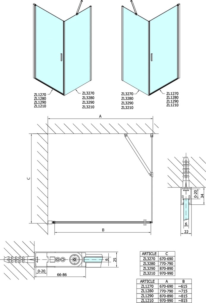Polysan Polysan, ZOOM LINE sprchová boční stěna 900mm, čiré sklo, ZL3290