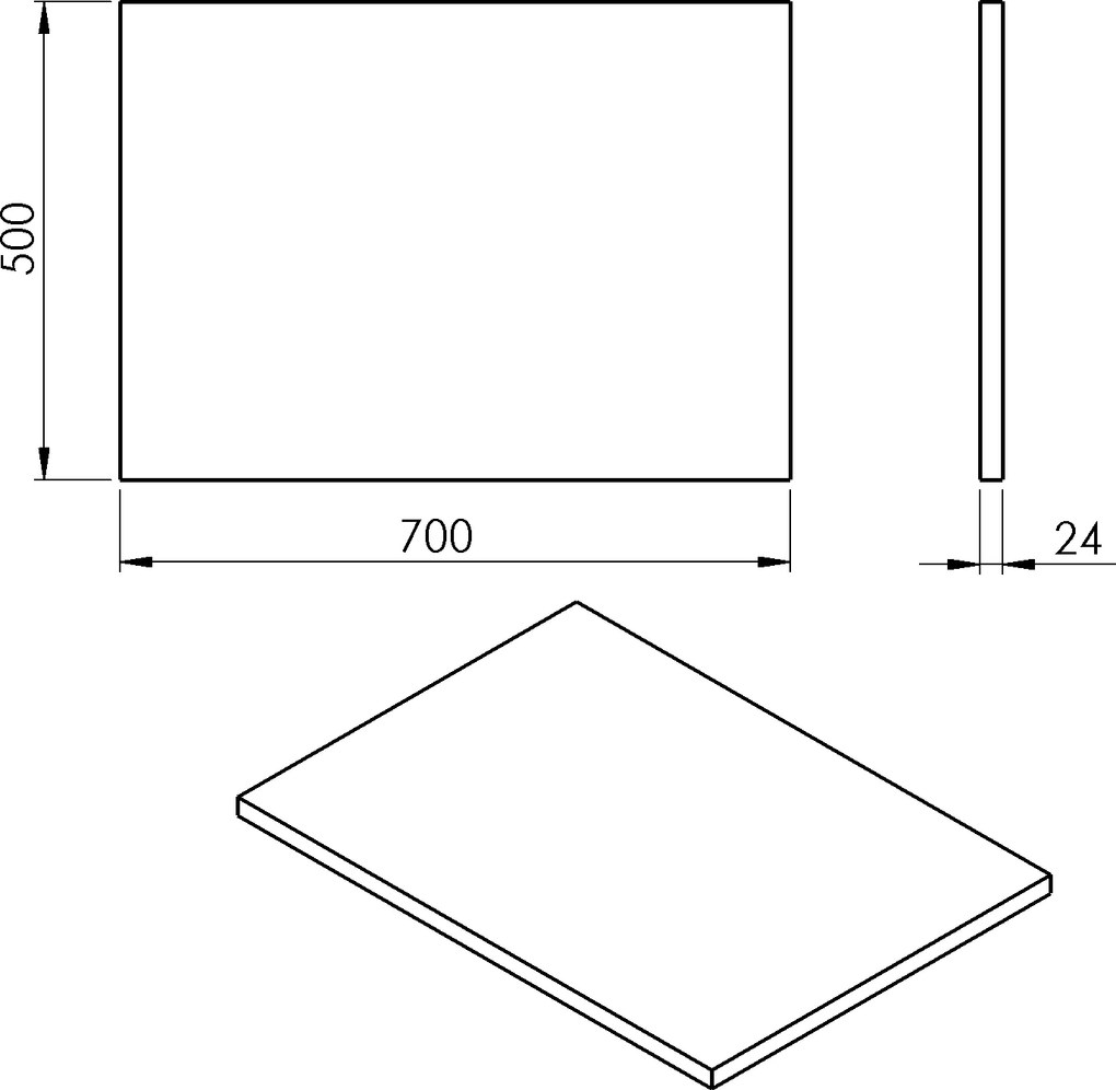 Sapho PLATO deska Rockstone 700 x 24 x 500 mm bílá mat PL070-0101