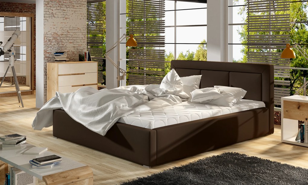 Čalouněná postel BELLA hnědá ekokůže 200x200cm