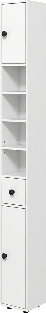 Kleankin Moderní vysoký koupelnový skříň s 1 zásuvkou, 5 nastavitelnými policemi a 2 dveřmi, koupelnový nábytek, nosnost 30 kg, 20x20x180 cm, bílá