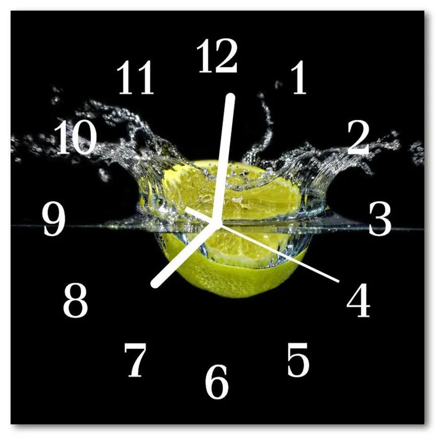 Nástenné skleněné hodiny citrón 30x30 cm