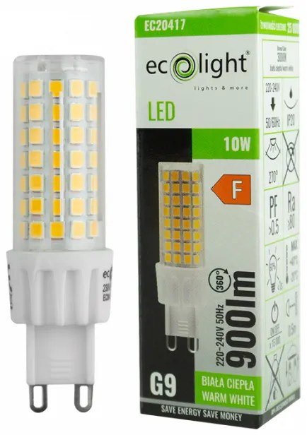 ECOLIGHT LED žárovka G9 - 10W - teplá bílá