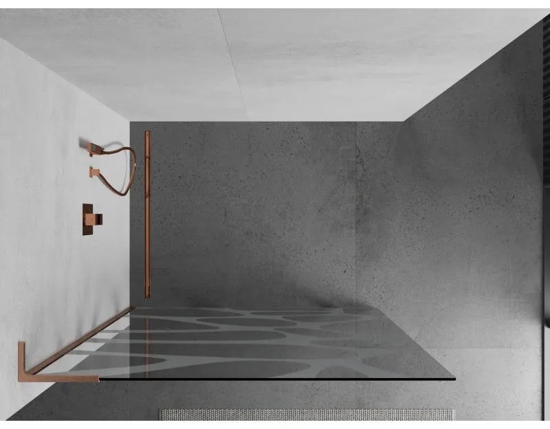 Mexen Kioto L, sprchová zástěna Walk-In 90 x 200 cm, 8mm čiré sklo bílý vzor, ​​měděný matný profil, 800-090-103-65-85