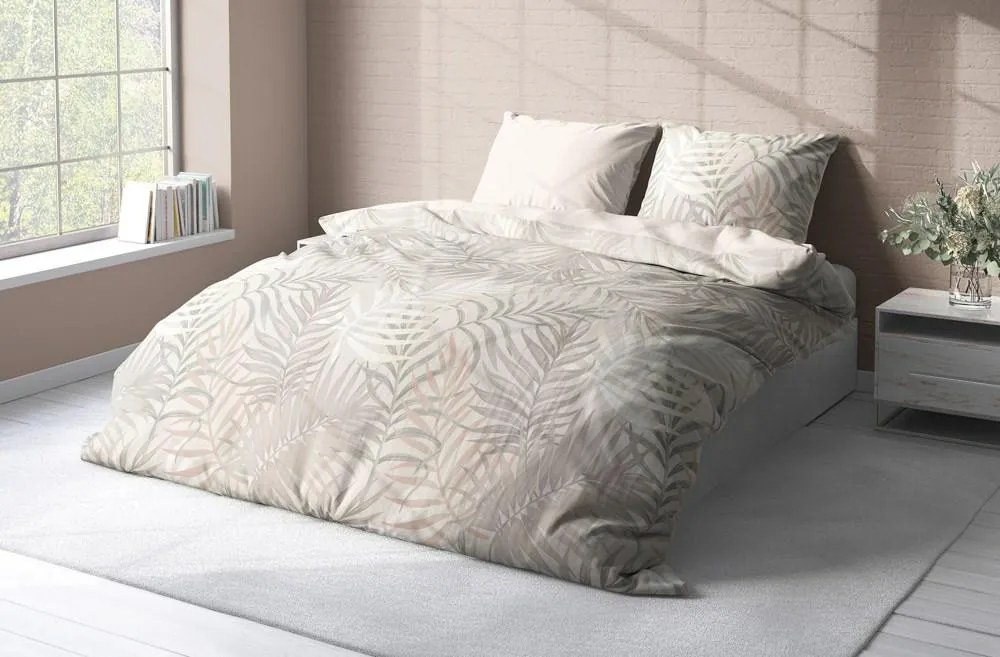 Bavlněné povlečení 160x200 béžové pudrové listy Summer Sleep 007 Faro