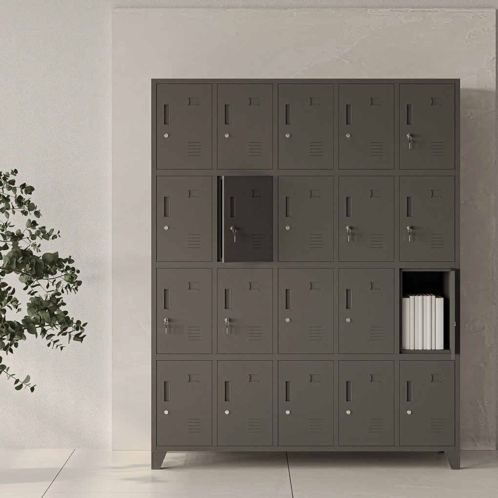 Šatní skříň s 20 uzamykatelnými boxy, antracitová, 1360x1720x450 mm: ROBERT