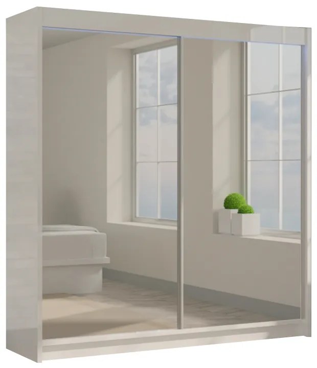 Skříň s posuvnými dveřmi a zrcadlem DEBORA + Tichý dojezd, 200x216x61, bílá