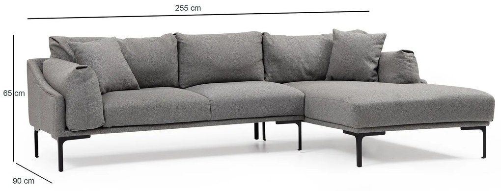 Designová rohová sedačka Pallavi 255 cm šedá - pravá