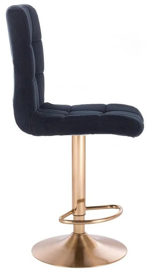 LuxuryForm DESIGN Barová židle TOLEDO VELUR na zlaté kulaté podstavě - černá