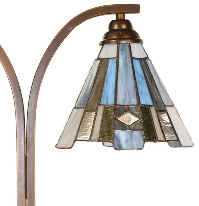 Modro-béžová stolní lampa Tiffany na 2 žárovky Bart – 48x19x57 cm