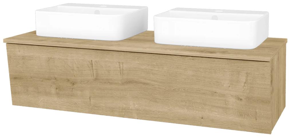 Dřevojas Koupelnová skříň INVENCE SZZ 125 (2 umyvadla Joy 3) Varianta: L01 Bílá vysoký lesk / D16 Beton tmavý