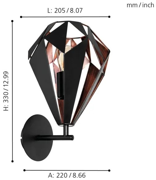 Eglo 49992 - Nástěnné svítidlo CARLTON 1 1xE27/60W/230V