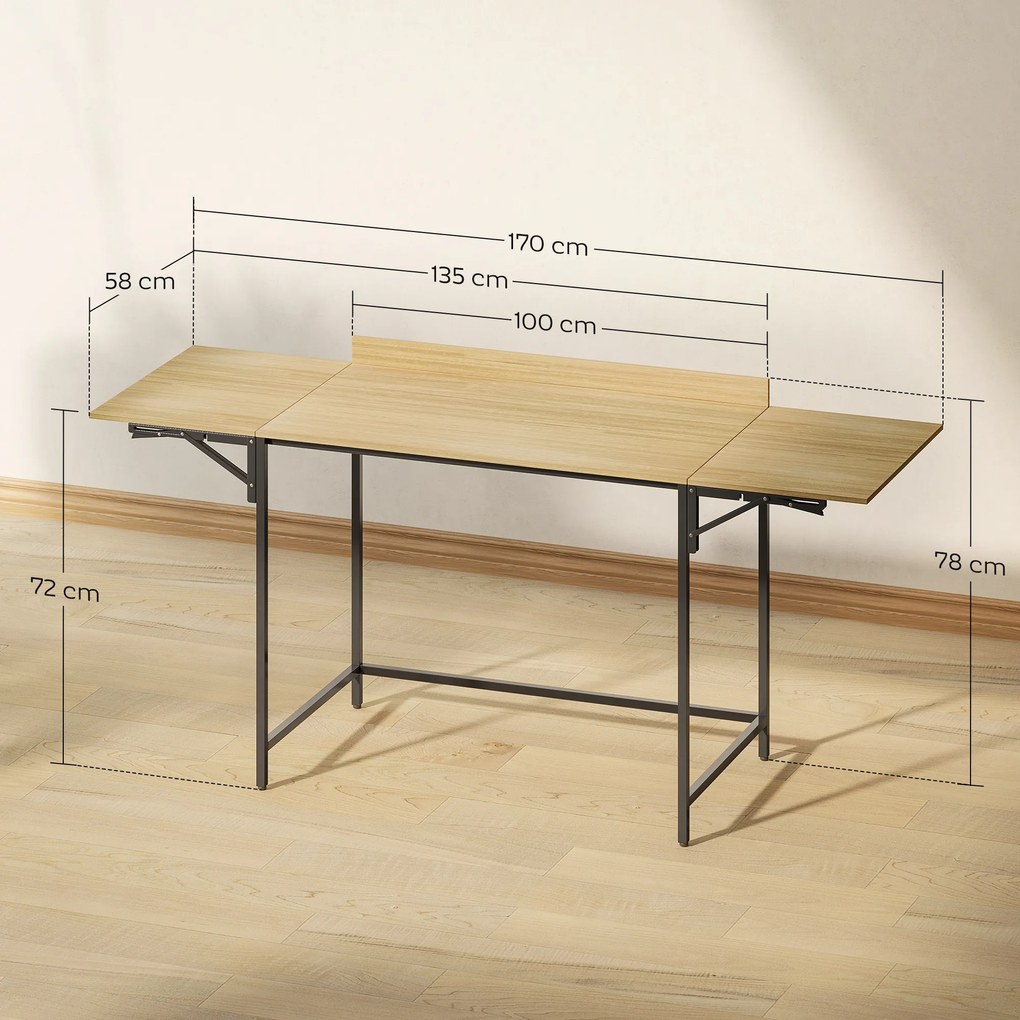 HOMCOM Sklápěcí počítačový stůl se 2 vysouvacími deskami, hodně místa pro monitory, kovové nohy, robustní konstrukce, dub+černá