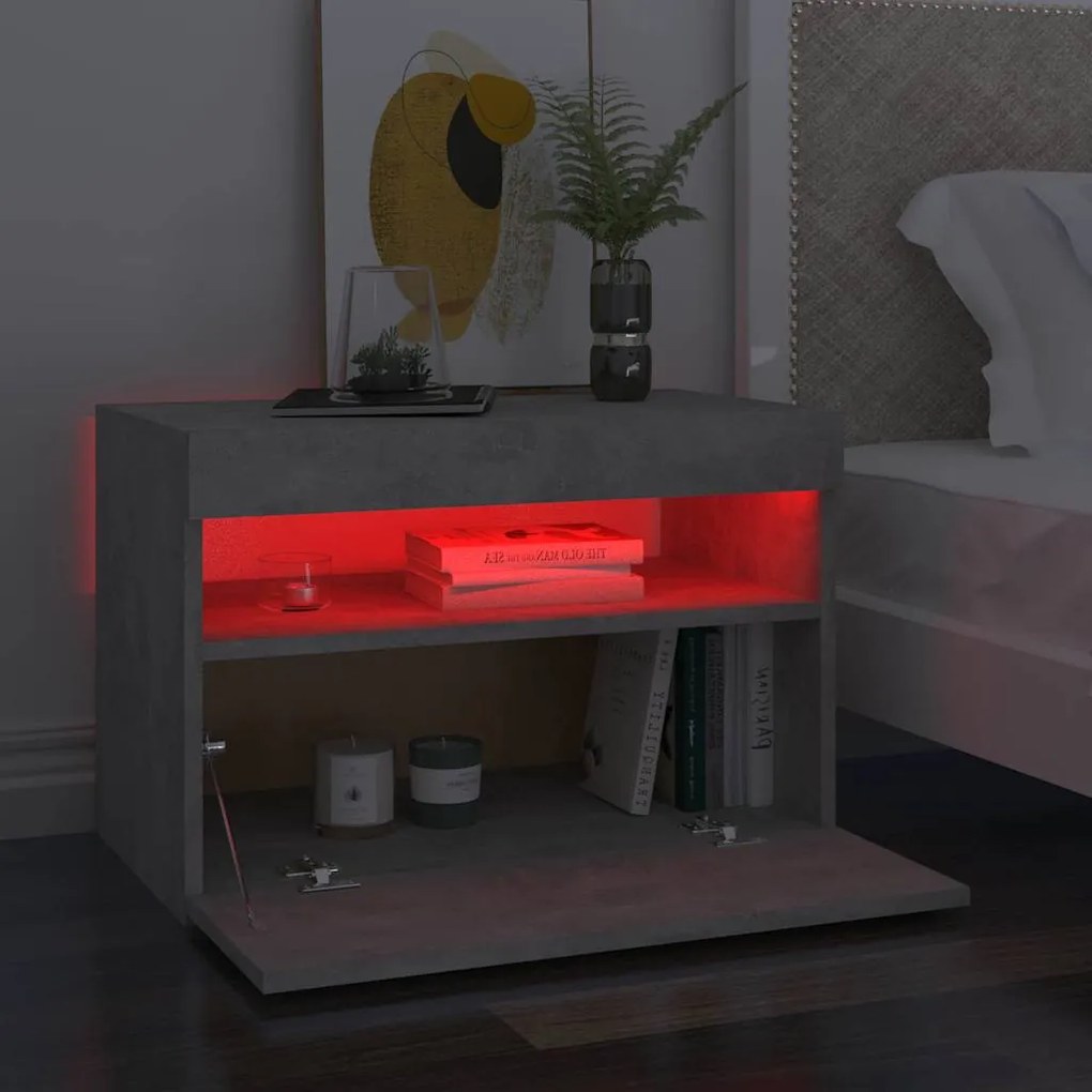 Noční stolky s LED osvětlením 2 ks betonově šedé 60x35x40 cm 3082783