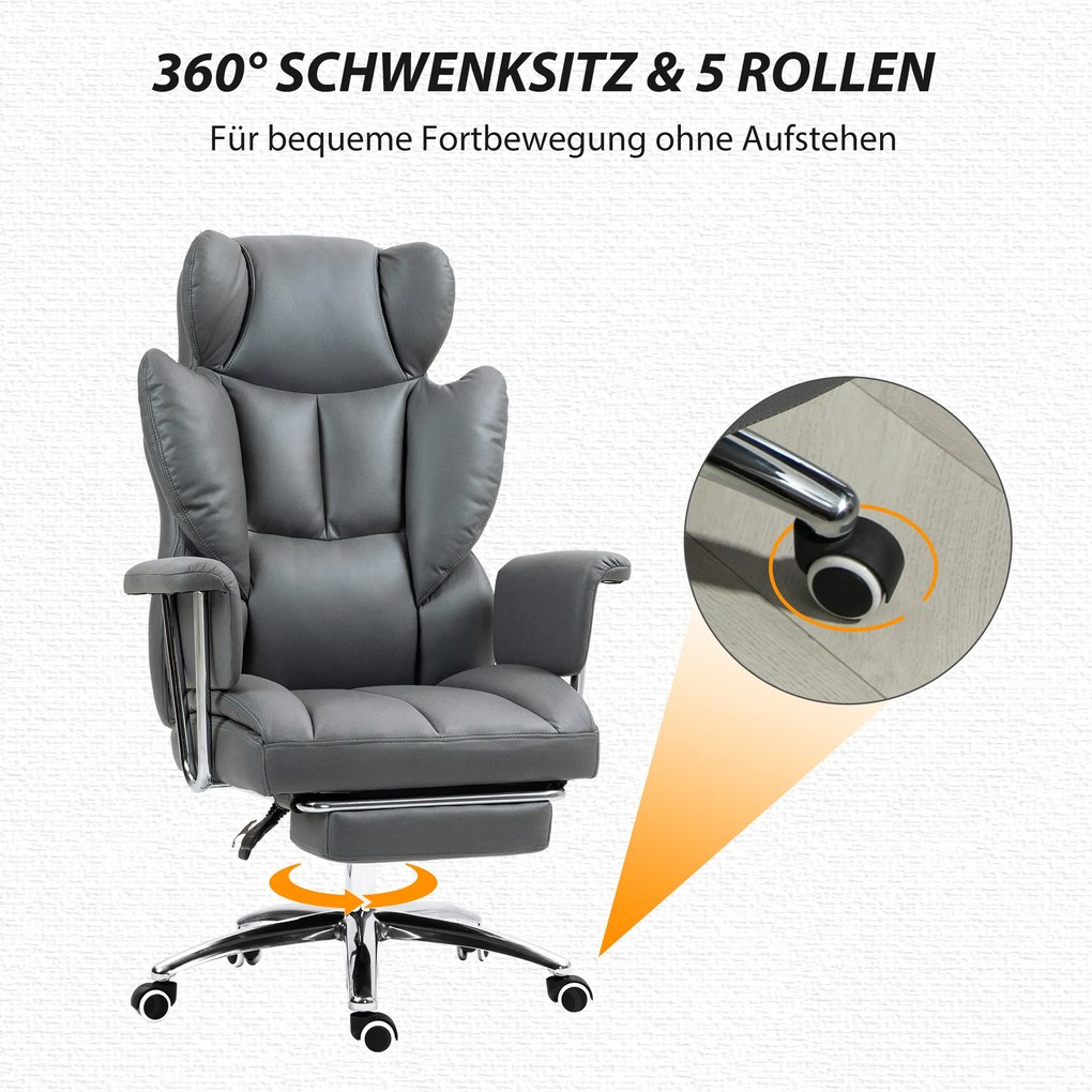 Kancelářská židle HOMCOM s funkcí polohování, ergonomická kancelářská židle, výškově nastavitelná otočná židle s podnožkou, čalouněná, max. nosnost 1…