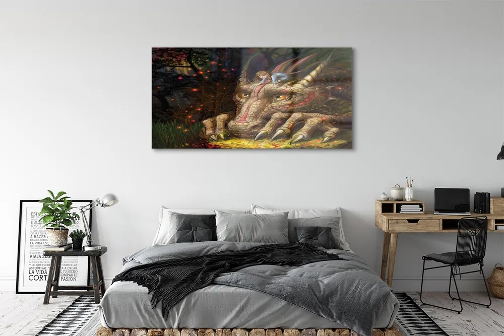 akrylový obraz Forest dračí hlava dívky 140x70 cm