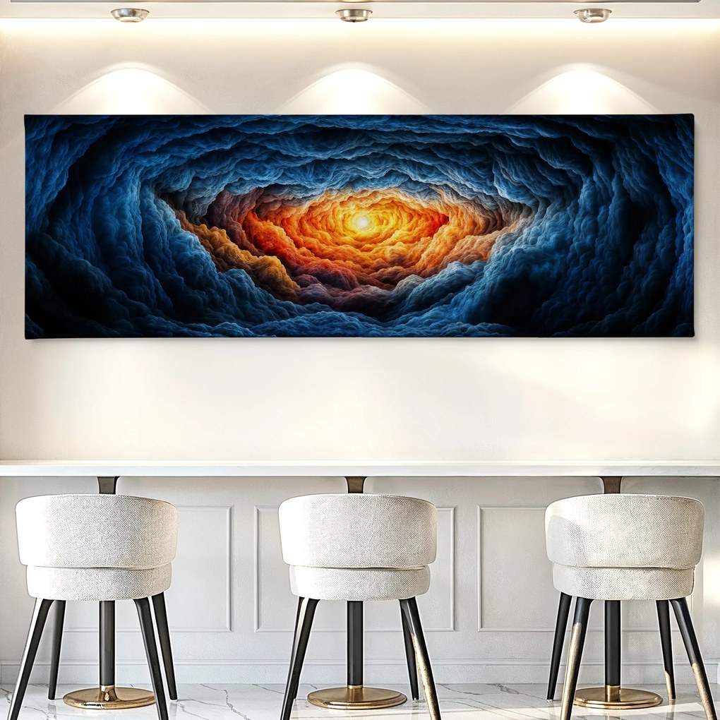 Obraz na plátně - Za světlem skrz jeskyni FeelHappy.cz Velikost obrazu (šířka x výška): 210 x 70 cm