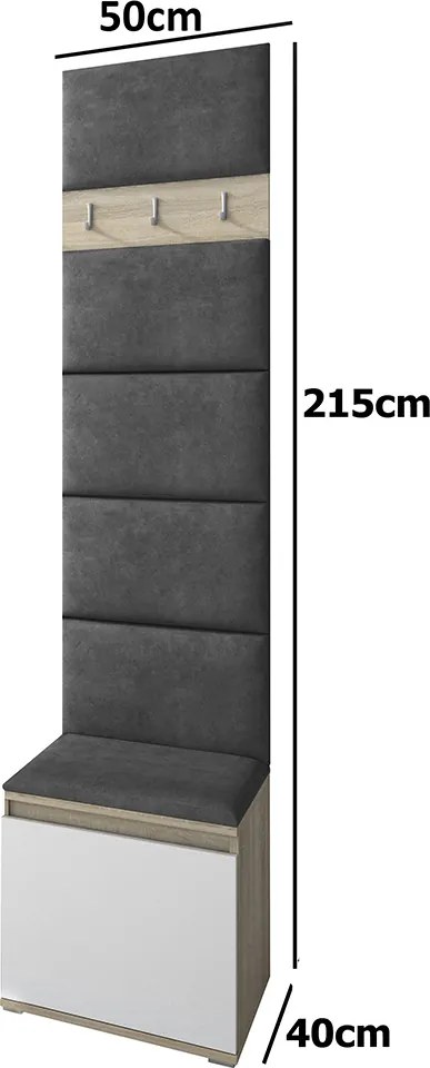 Eka Předsíňová stěna s čalouněnými panely Trinity 7 - Bílá sonoma /  Světlá béžová 2303