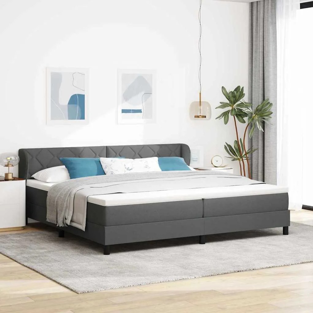 Postel s boxspringem s čelo Tmavě šedá 200 x 200 cm textil 3340109