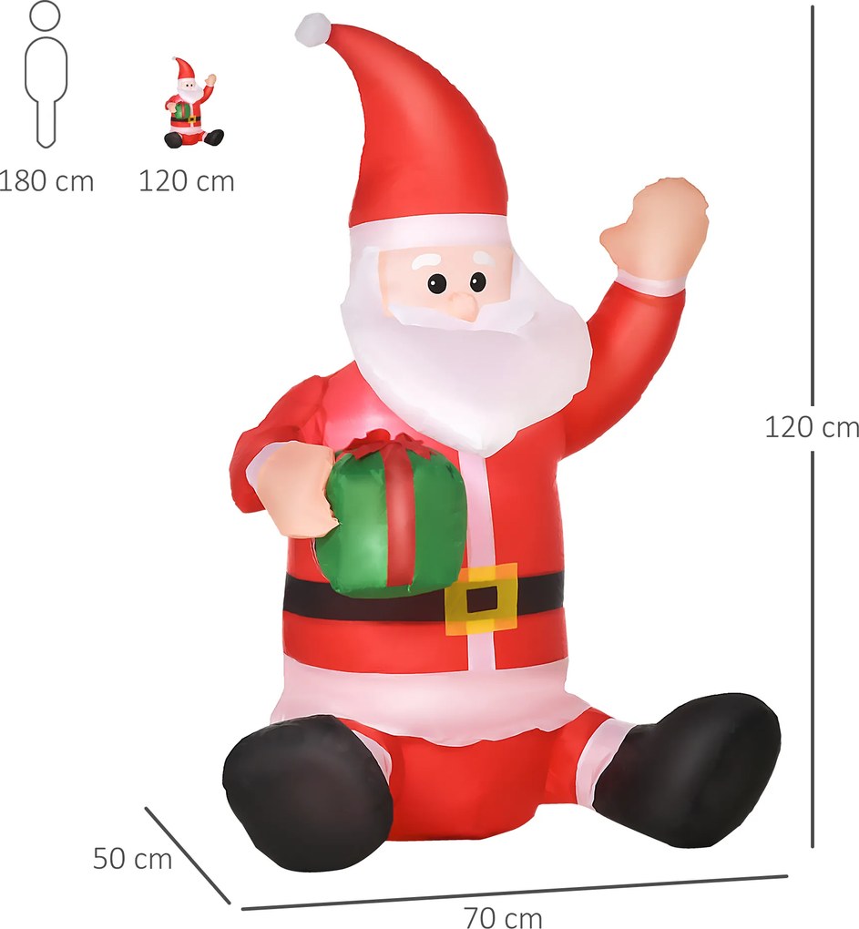Aosom Santa Claus Vánoční dekorace, 1,2 m, samofukovací, LED, včetně ventilátoru, červená + bílá