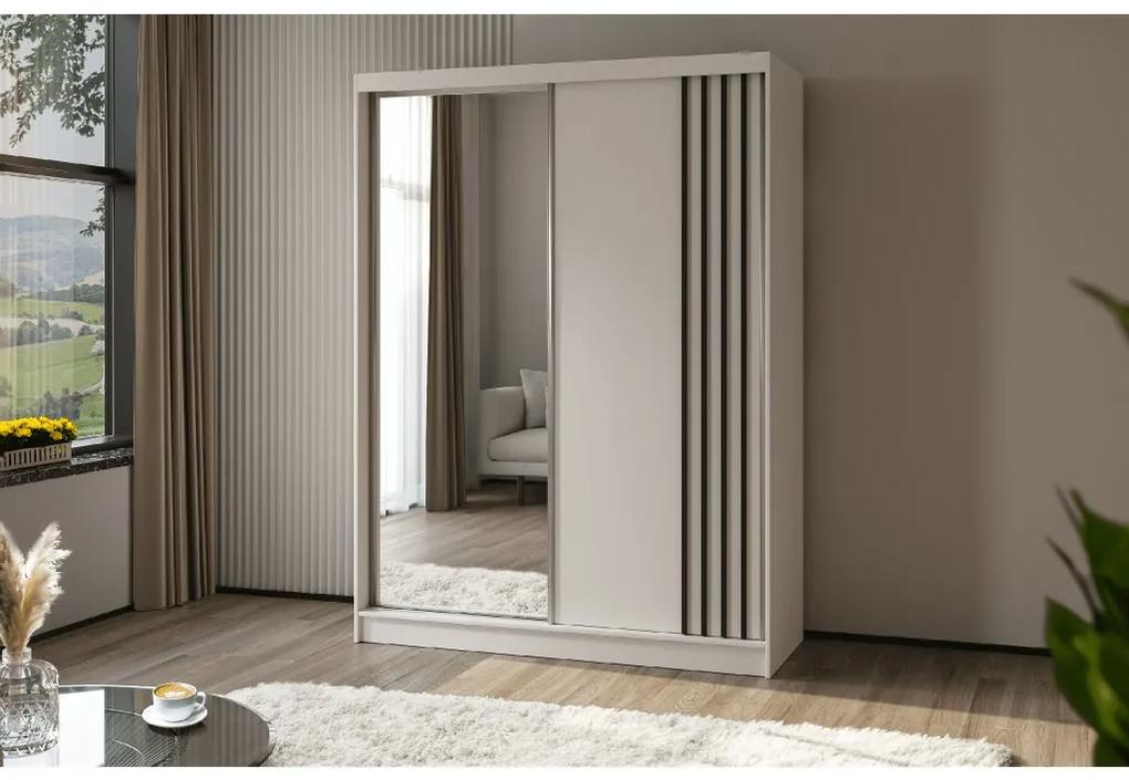 Zrcadlová skříň s lamelami Korina 160 cm Barva: Bílá / Bílá / Černá