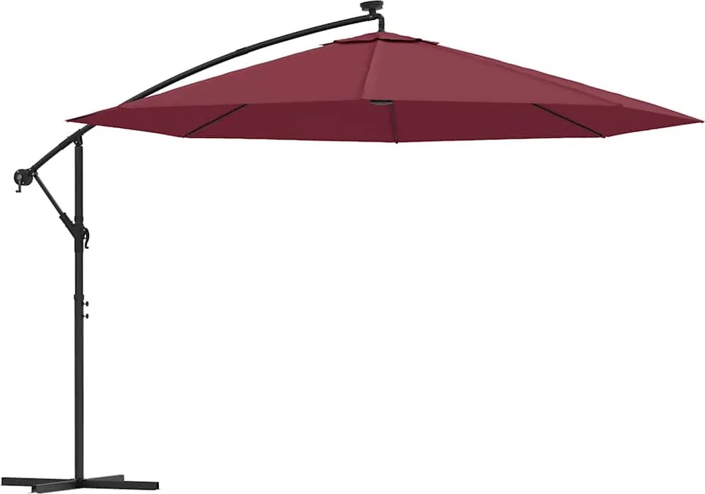 Boční zahradní slunečník s LED osvětlením bordó 350 cm 313782