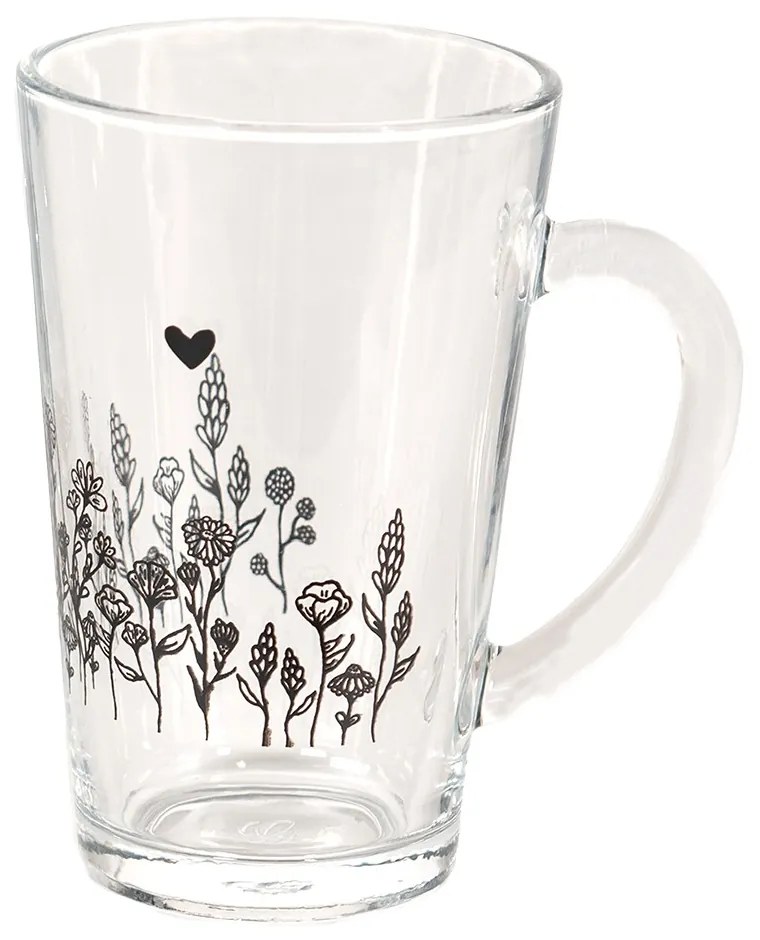 Skleněný hrneček s květinami Flora And Fauna - 11*8*13 cm / 300 ml