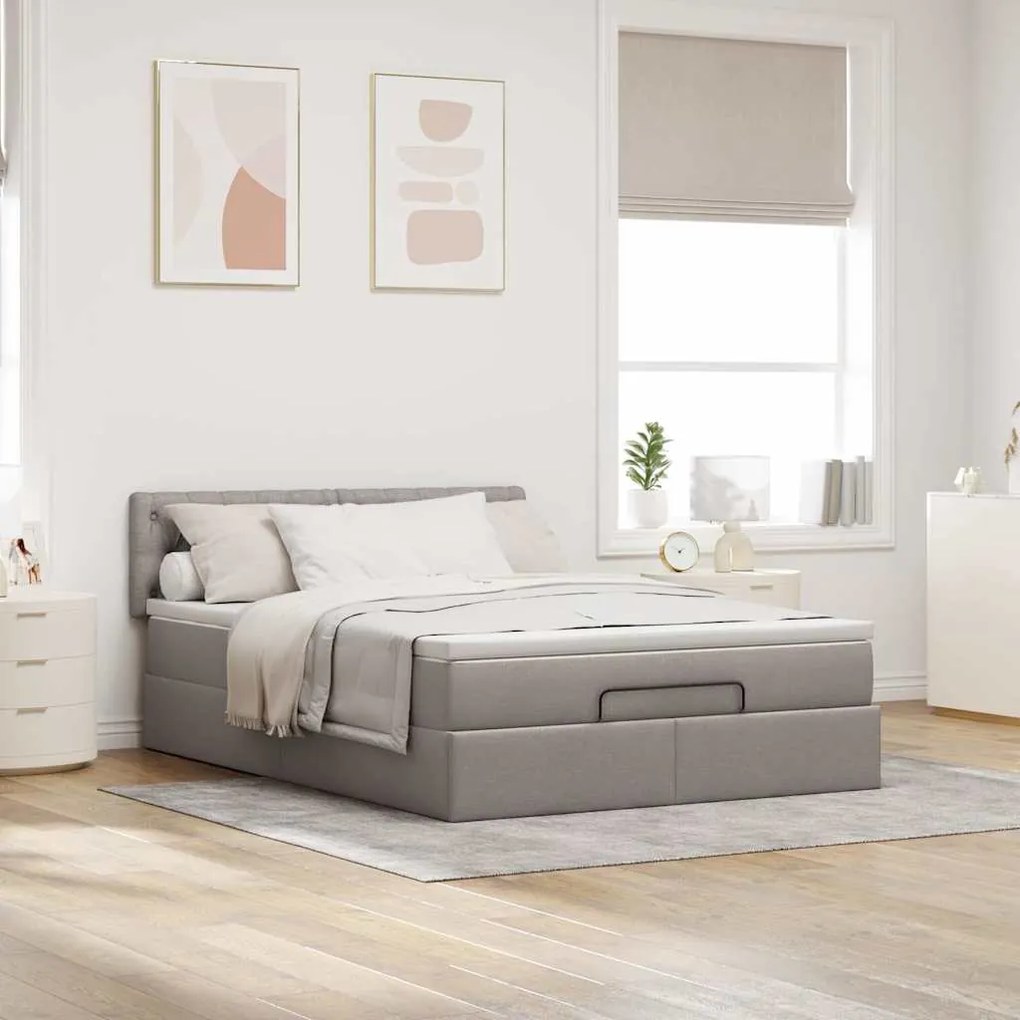 Osmanská postel s matrací & LED Taupe 140x200 cm Látka 3312399