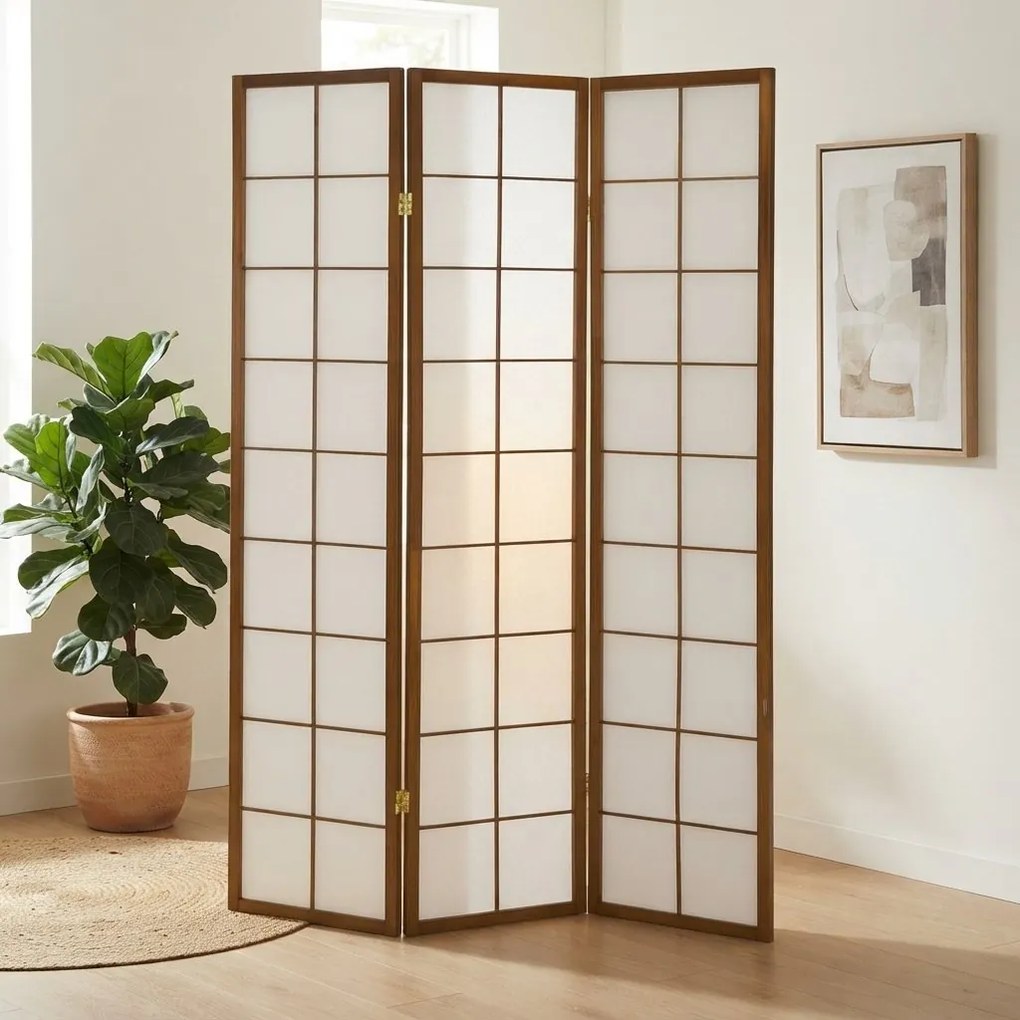 Stojací paraván trojdílný 43-129 cm, ořech / bílá