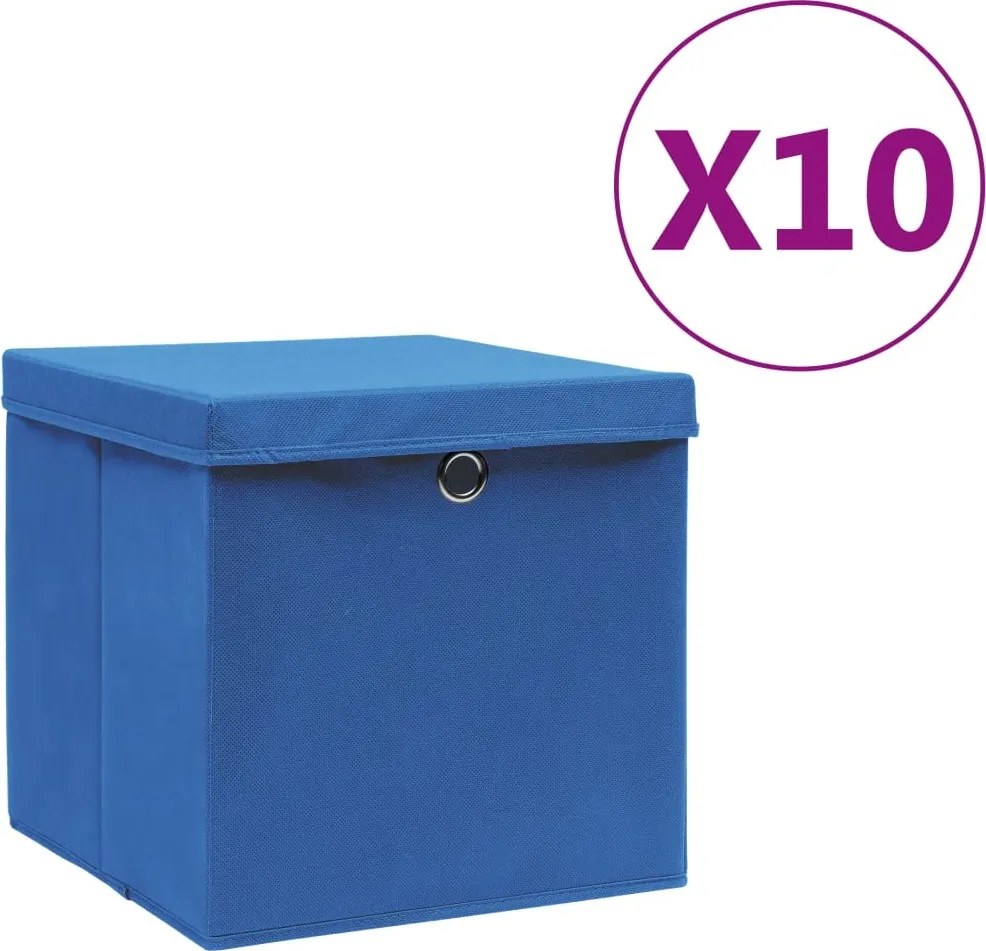 vidaXL Úložné boxy 10 ks netkaná textilie 28 x 28 x 28 cm [325218] Barva: černá s víky