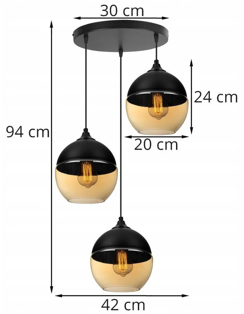 Závěsné svítidlo OSLO, 3x černé/medové skleněné stínítko, O