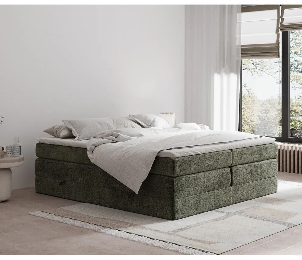 Tmavě zelená boxspring postel s úložným prostorem/bez čela 160x200 cm Juniper – Maison de Rêve