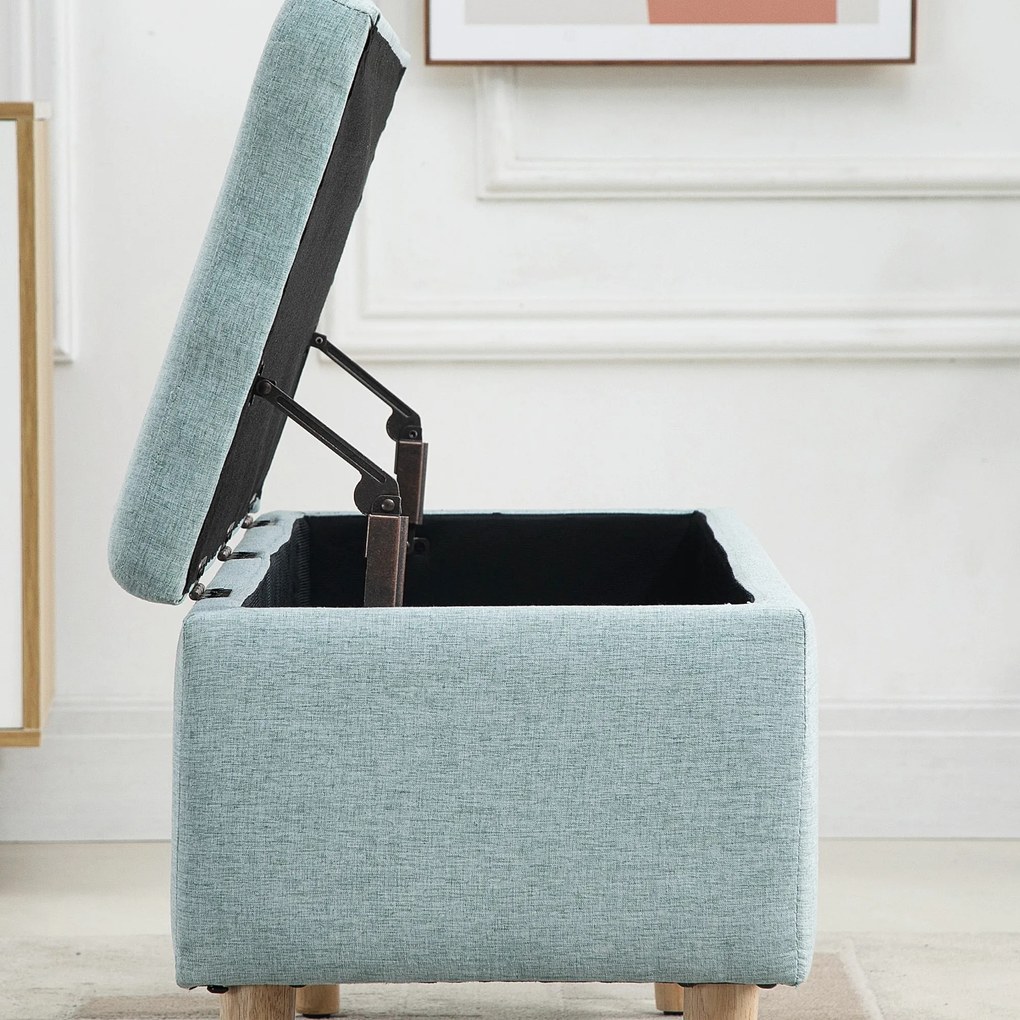 HOMCOM Světle zelená čalouněná lavice s úložným prostorem 110x39x45cm z polyesteru připomínajícího len a kaučukovníku ve skandinávském designu