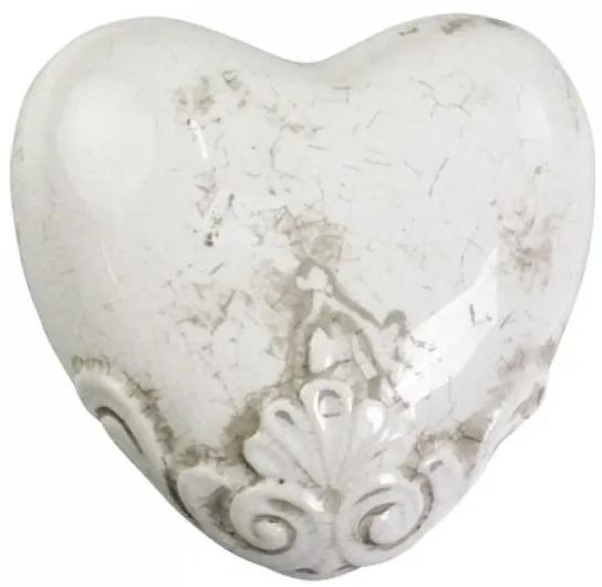 Keramické béžové srdce s dekorem Marcy - 8*8*4 cm