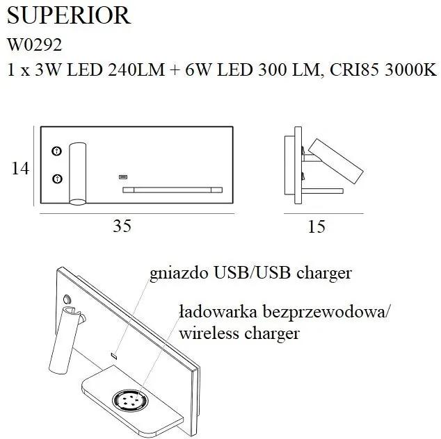 Maxlight W0292 SUPERIOR  Nástěnné svítidlo s USB a indukční nabíječkou, černé