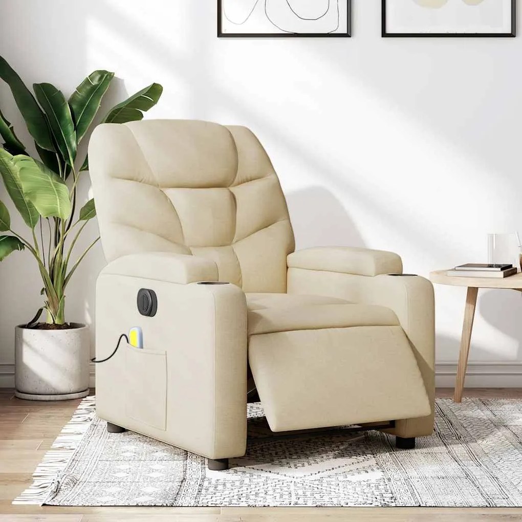 Elektrické masážní polohovací křeslo krémové textil 3204593