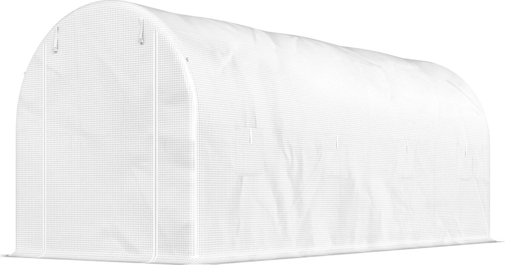 Outsunny Zelená Tunelová Skleník 500x200x205 cm se zipovým Dveřmi a 8 Okny, PE Kryt 140 g/m², Kovový Rám pro Pěstování Rostlin a Zeleniny Bílý | Aosom