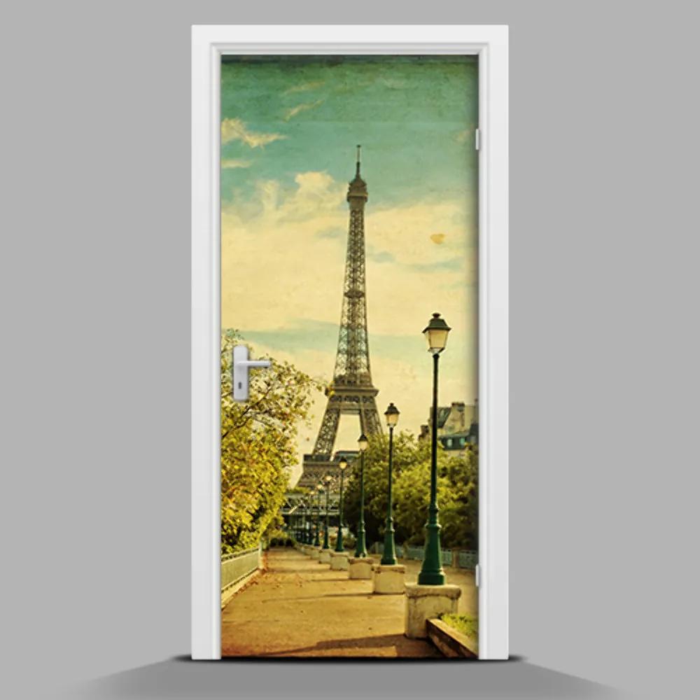 Wallmuralia Samolepící nálepka na dveře Eiffelova věž retro 75x205