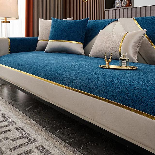 Luxusní přehoz na pohovku, či křeslo se zlatým proužkem (L) Barva: styl 2 - modrá, Rozměry (cm): 110 x 110 cm