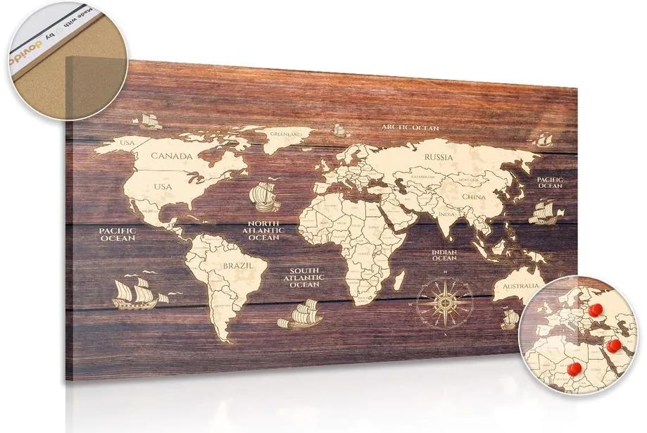 Obraz na korku mapa na dřevě - 90x60 wooden