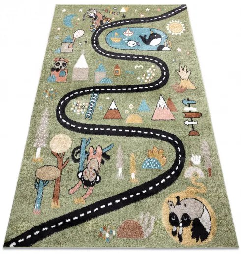 Dywany Łuszczów, Dětský kusový koberec Fun Route Street animals green, 80x150, zelená, dětský pokoj