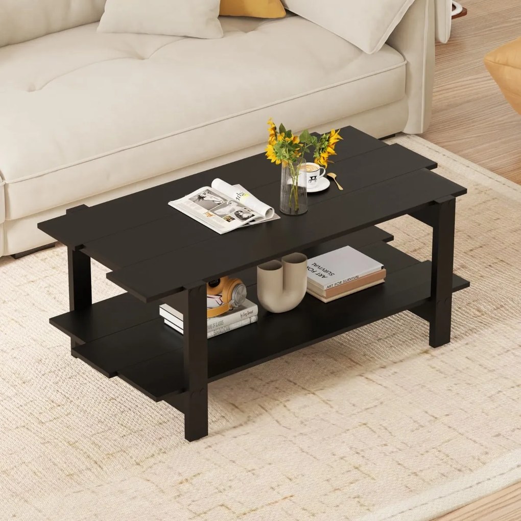 Costway 2patrový konferenční stolek s policí Obdélníkový Accent Table, černý