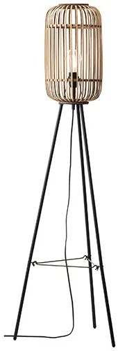 Stojací lampa trojnožka WOODROW černá + RATAN, 1 x E27