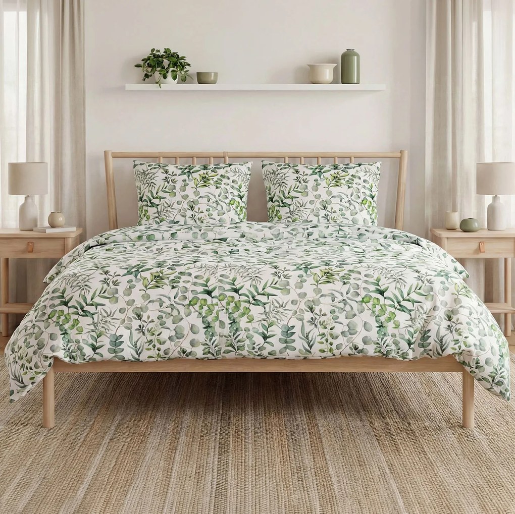 Perkálové bavlněné povlečení Listy eukalyptu Velikost: 140 x 200 + 70 x 90